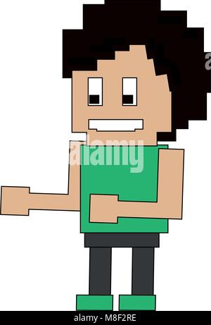 pixelated videogame design with adventure man character holding a bomb ...