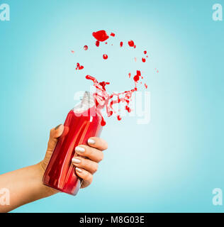 Art, juice and summer splash, woman with refreshing wind in face from ...