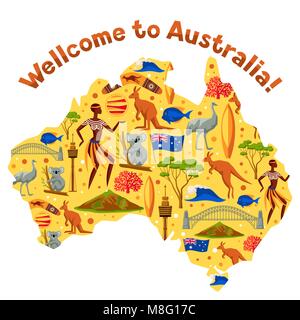 Australia map design. Australian traditional symbols and objects Stock ...