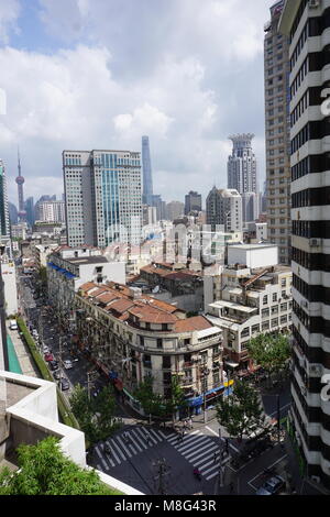 new skyscrapers and dense old lilong houses in Shanghai, China Stock ...