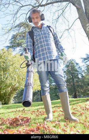 Man using leaf blower Stock Photo - Alamy