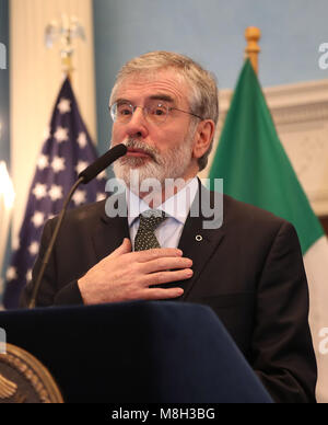 Gerry Adams speaking at a St Patrick's Day breakfast event at Gracie ...