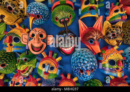 Otavalo, Ecuador - March 3, 2018: closeup of colourful indigenous wood ...