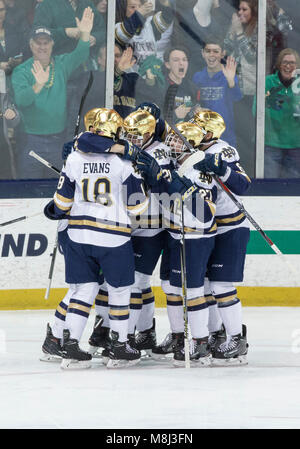 Overtime. 17th Mar, 2018. Notre Dame players celebrate Big Ten Hockey ...