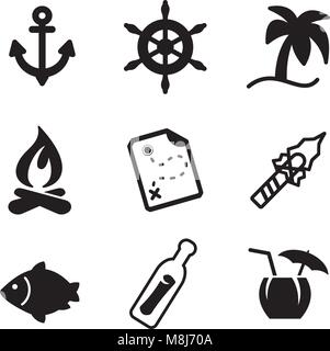 Desert Island or Stranded Icons Thin Line Vector Illustration Set Stock ...