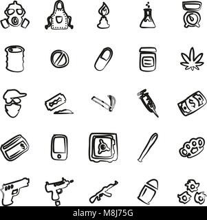 Drug Dealer Or Drug Cartel Icons Black & White Set Big Stock Vector ...