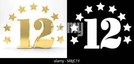 Golden number twelve on white background with drop shadow and alpha ...