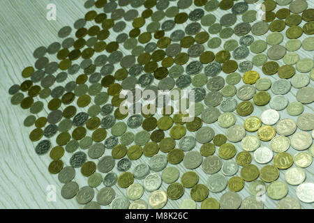 selective focus of russian rubles and coins isolated on white Stock ...