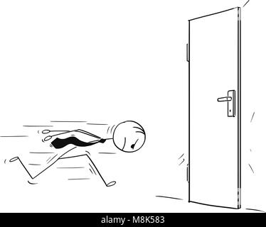 Cartoon of Headstrong Businessman Running Head First Against Wall Stock ...
