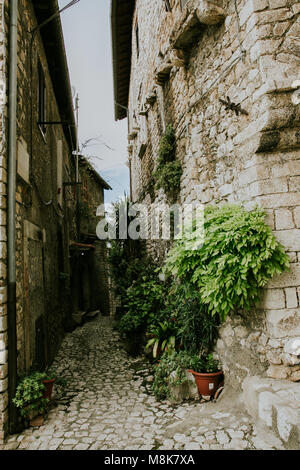 Narrow cobbled street in an italian town seen from its entrance Stock ...