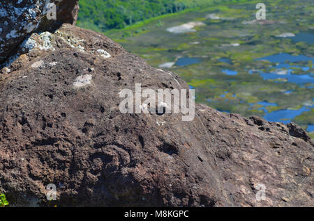 Orongo ceremonial village near the caldera of Rano Kao volcano, Rapa ...