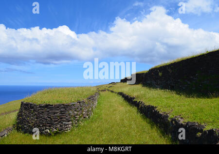 Orongo ceremonial village near the caldera of Rano Kao volcano, Rapa ...