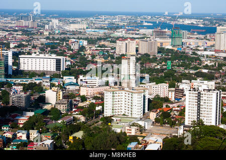 Aerial view of Cebu City looking northeast, with port, Robinsons ...