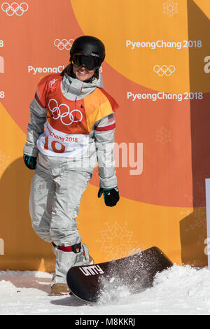 Arielle Gold (USA) bronze medal winner competing in the Snowboard ...