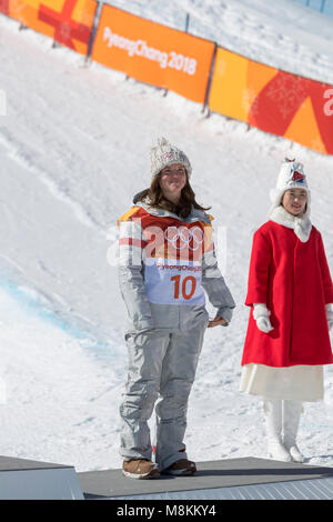 Arielle Gold (USA) wins the bronze medal in the Ladies Snowboarding ...