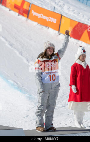 Arielle Gold (USA) wins the bronze medal in the Ladies Snowboarding ...