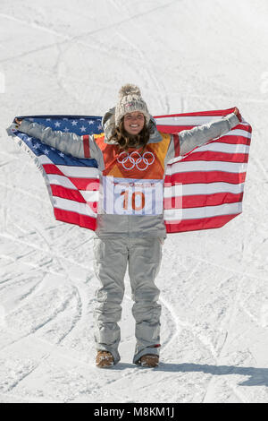Arielle Gold (USA) wins the bronze medal in the Ladies Snowboarding ...
