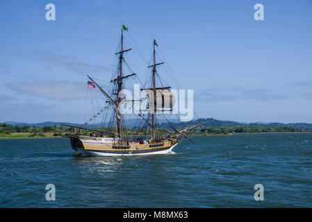 The Brig Lady Washington sailing through Coos Bay, Oregon Stock Photo ...