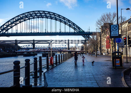 View down the Tyne river and bridges, Newcastle upon Tyne, Gateshead ...