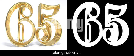 Golden number sixty five on white background with drop shadow and alpha ...