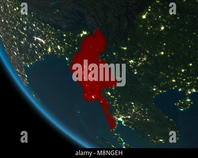 Myanmar from orbit of planet Earth at night with highly detailed ...
