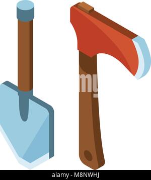Handle shovel icon isometric vector. Green leaf. Magical root Stock ...