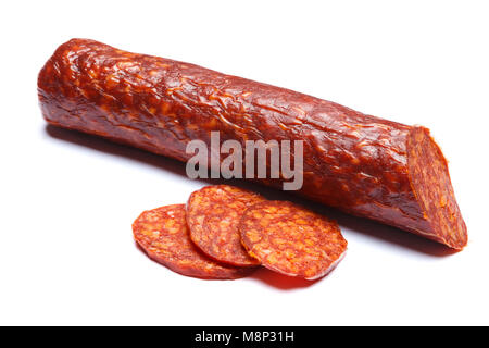 Spanish chorizo sausage on white background Stock Photo - Alamy