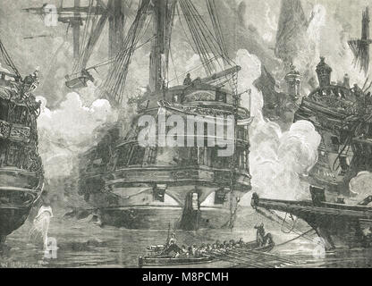 Battle of Navarino: HMS 'Asia' engaging the ships of Capitan Bey and ...