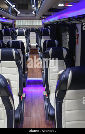 empty interior bus leather seats new transport Stock Photo - Alamy