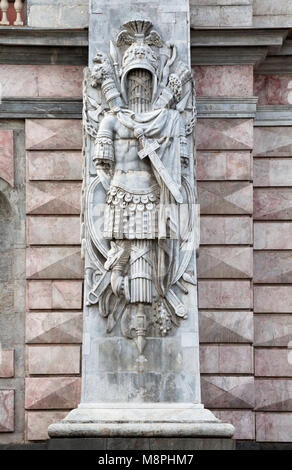 Old medieval knight in armor prepares to cut off head, great battle ...