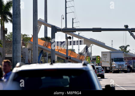 MIAMI, FL - MARCH 15: Scene where a pedestrian bridge collapsed a few ...