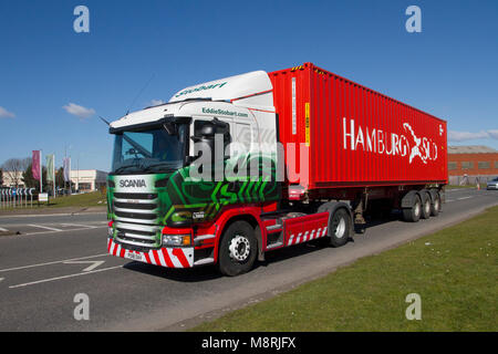 a Stobart Scania container hgv lorry shipment Stock Photo - Alamy