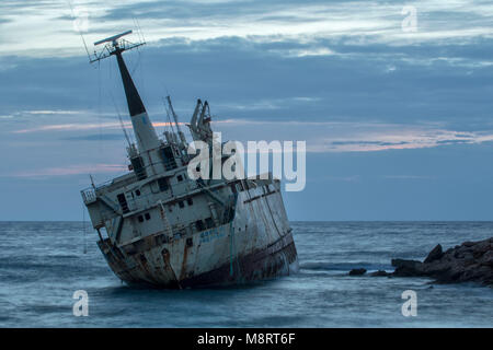 The Edro 3 shipwreck off the coast of Pegeia at sunset, Paphos district ...