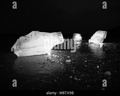 Natural ice blocks. Ice floe breaking due to strong wind against the ...