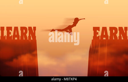 A woman jump between two cliffs Stock Photo - Alamy