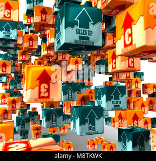 Currency symbols on floating boxes Stock Photo - Alamy