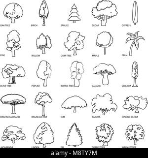 Tree types icons set. Outline illustration of 25 tree types vector ...
