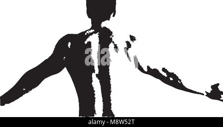 Silhouette Bodybuilder Flexing Arm Muscles Stencil Vector Drawing Stock ...