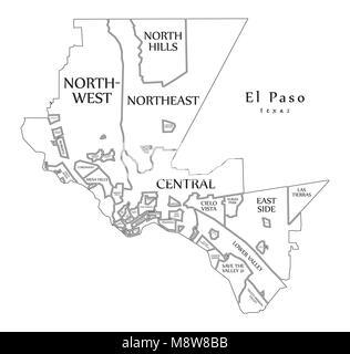 El Paso Texas Map with neighborhoods and modern round shapes Stock ...