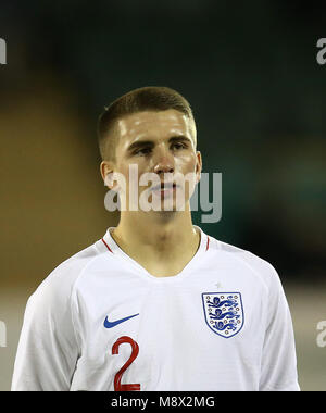 Barry, South Wales, UK. 20th Mar, 2018. Samuel Ling of England controls ...