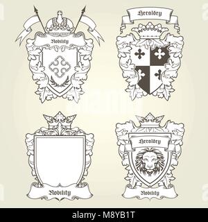 Royal shields, nobility heraldry coat of arms vector set. Shield with ...