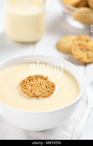 Homemade traditional Danish cold buttermilk koldskal dessert soup with ...