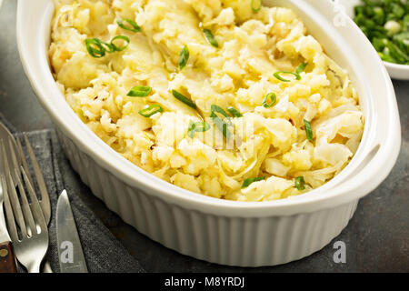 Traditional Irish dish colcannon, mashed potatoes with cabbage and ...