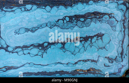 Blue and gold Opal stone abstract background. Decorative acrylic paint ...