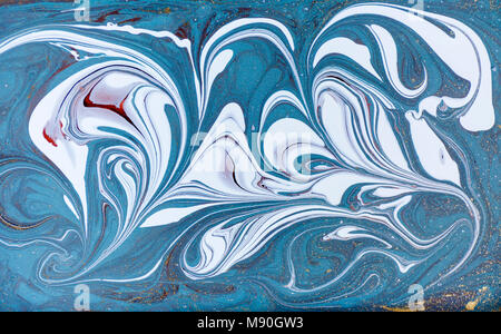 Blue and gold Opal stone abstract background. Decorative acrylic paint ...