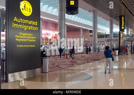 Changi Airport, passport control, Immigration counter, Singapore, Asia ...