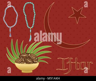 Vector greeting card for Ramadan Iftar Party, vertical banner with pile ...