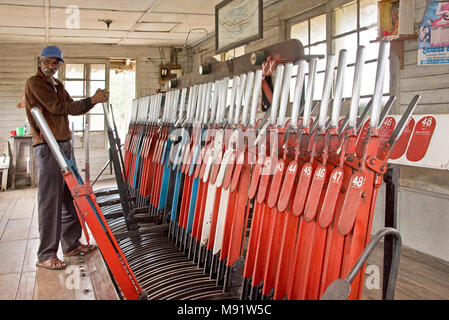 Inside the signal box at Nanu Oya railway station, Sri Lanka with the ...