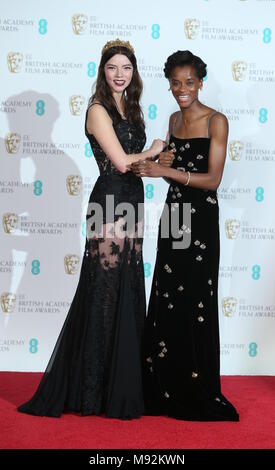 Anya Taylor Joy and Letitia Wright backstage at the EE BRITISH ACADEMY ...