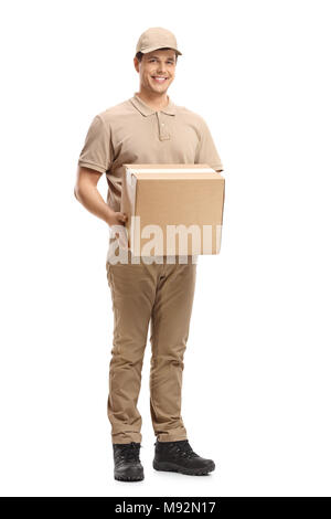 Delivery guy holding package Stock Photo - Alamy